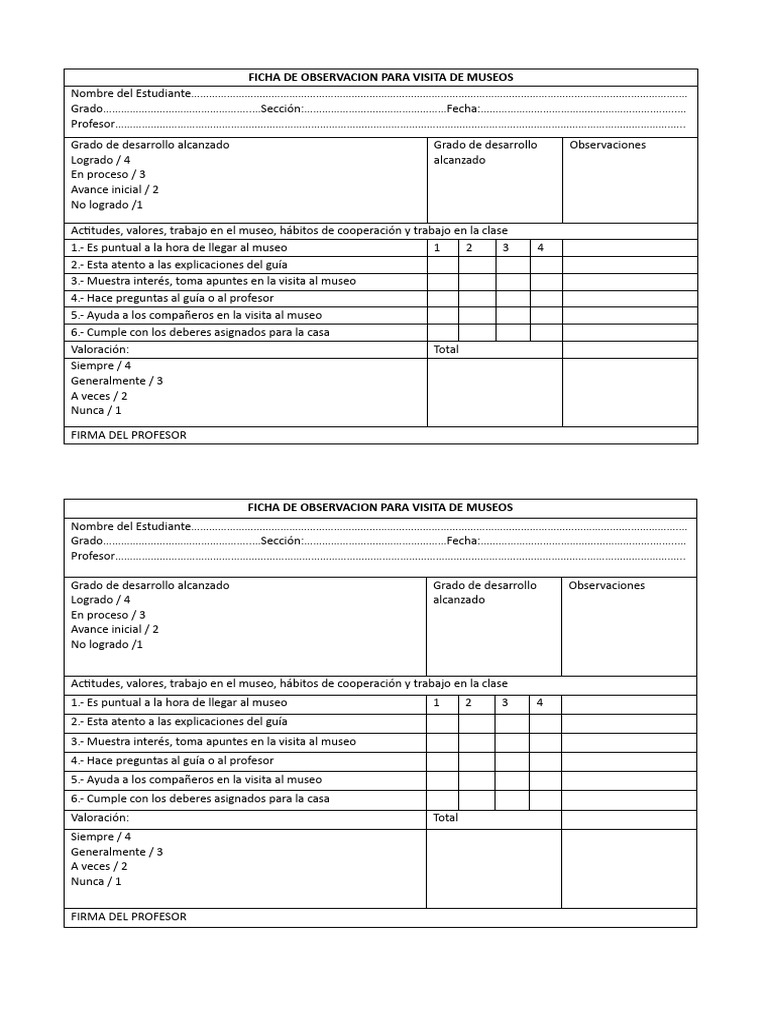 Ficha de Observacion para Visita de Museos | PDF