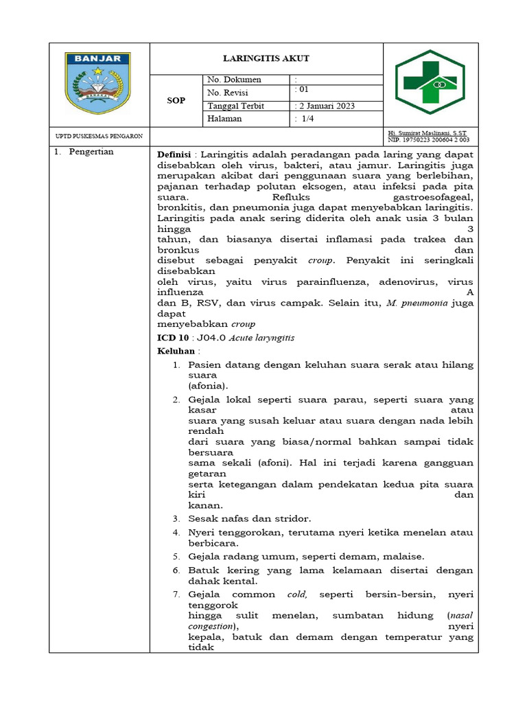 SOP Laringitis Akut | PDF