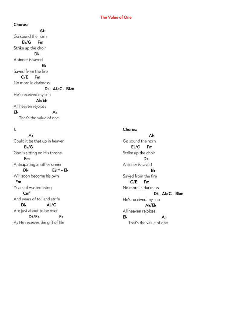 The Value of One - Chords | PDF