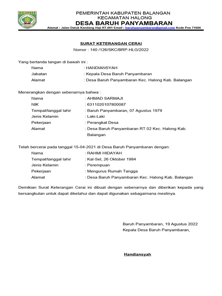 Surat Keterangan Cerai Terbaru | PDF