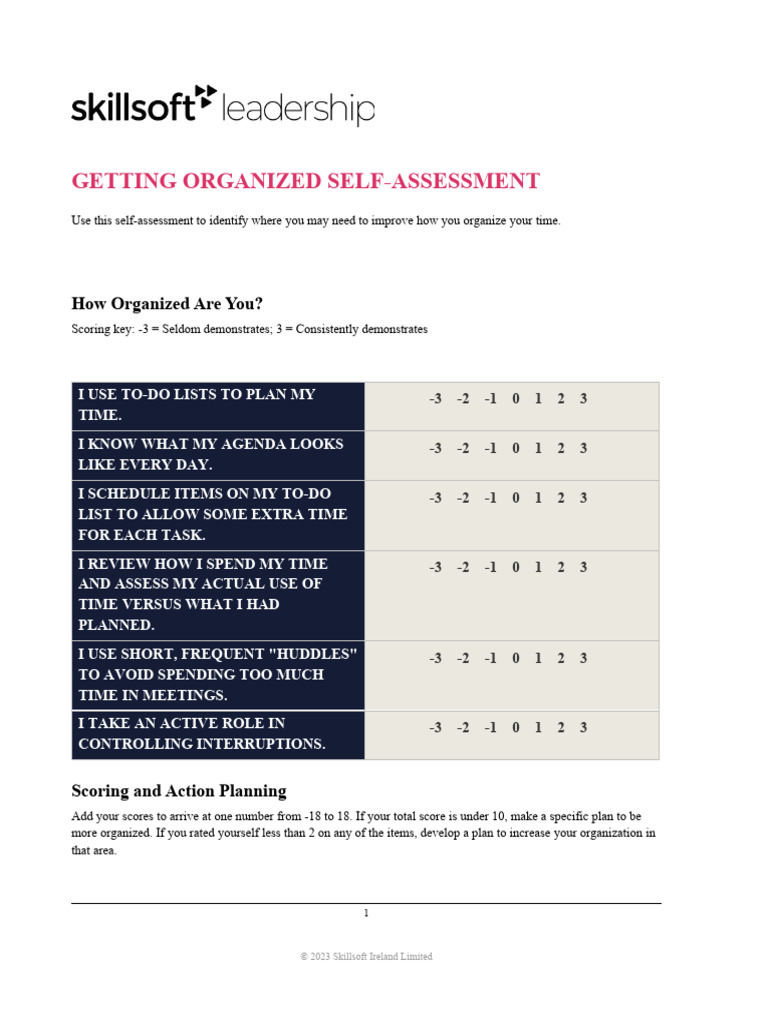 Skillsoft Getting Organized Self Assess+ (Bs Ald07 A16) | PDF