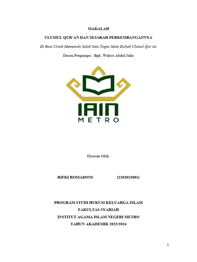 Ulumul Quran (Rifki Romadoni) New | PDF