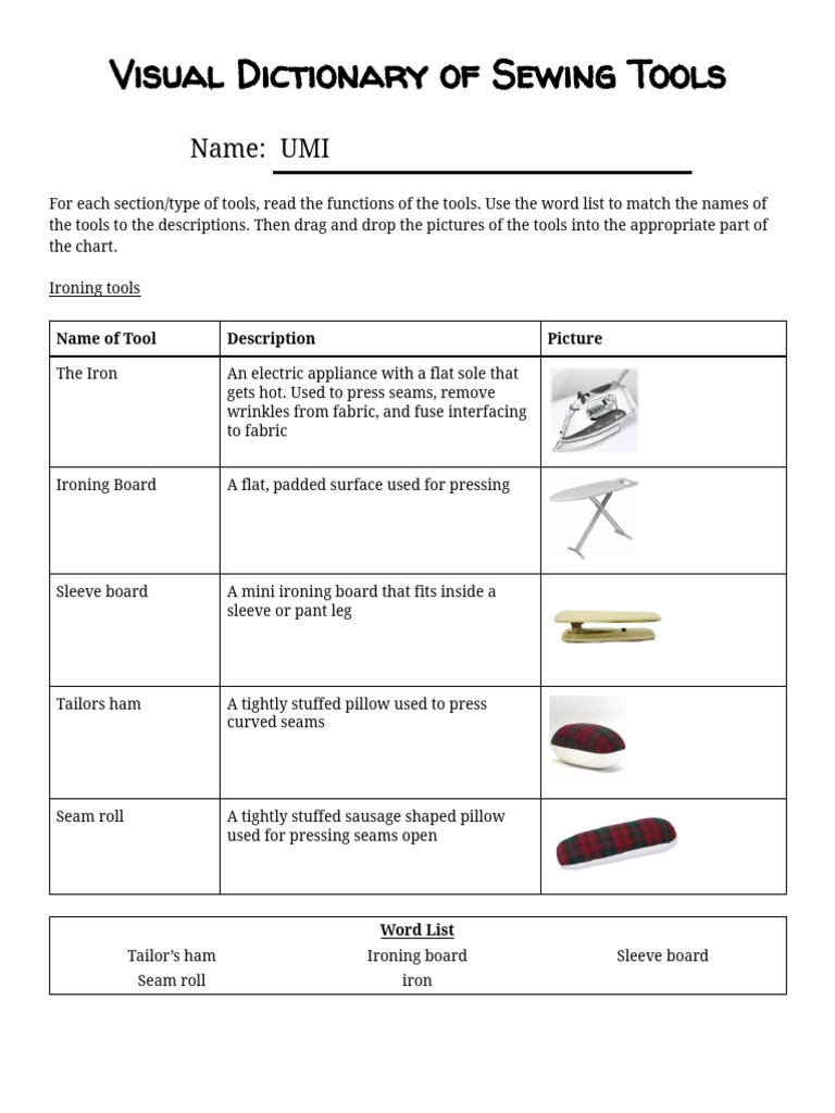 Visual Tool Dictionary | PDF | Sewing | Seam (Sewing)