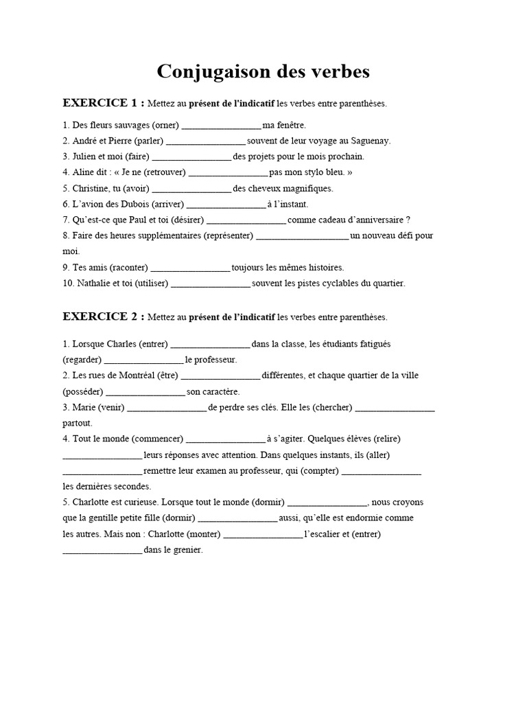 Exercices de conjugaison des verbes | PDF