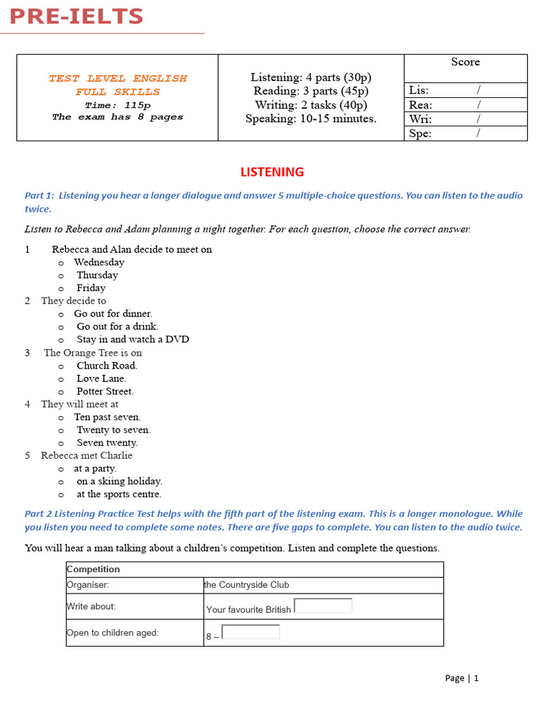 Test Level English Pdf