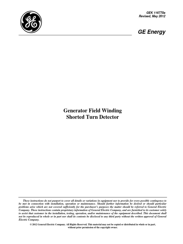 GE Energy: Generator Field Winding Shorted Turn Detector | PDF