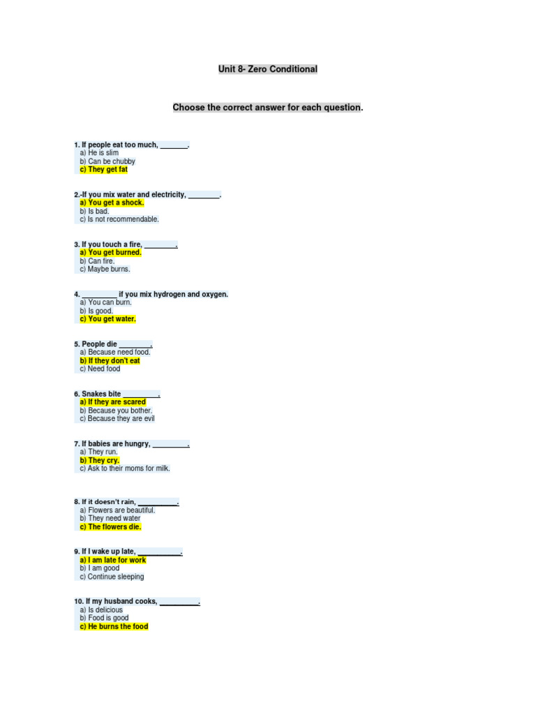 InglésII Moodle Zero Conditional. Questions | PDF