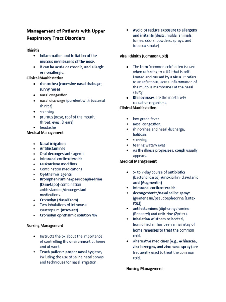 Upper Respiratory Tract Disorder Management | PDF | Common Cold ...
