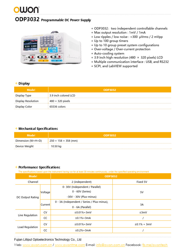 OWON 2-CH Output Programmable DC Power Supply Technical Spec.s | Download Free PDF | Power ...