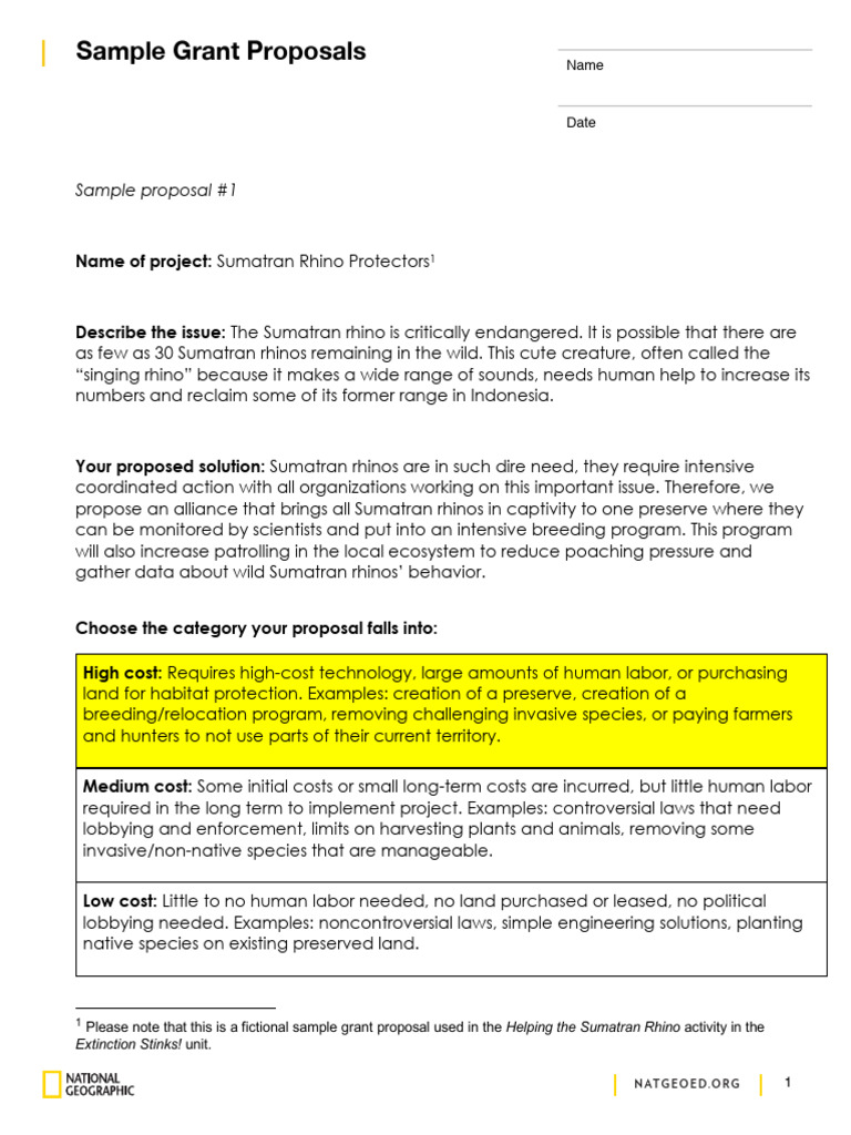 Sample Grant Proposals | PDF | Rhinoceros | Poaching