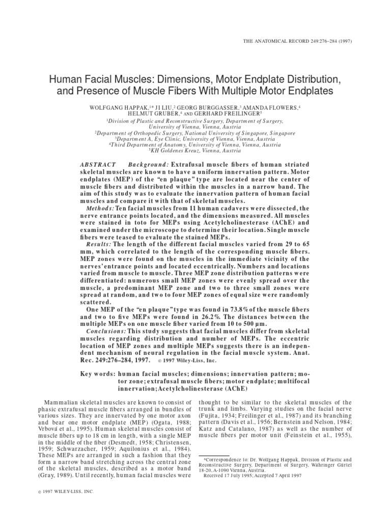 1997 HAPPAK Human Facial Muscles - Dimensions Motor Endplate ...