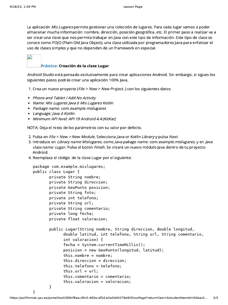 Clase Lugar Practica | PDF | Java (lenguaje de programación) | Constructor (Programación ...