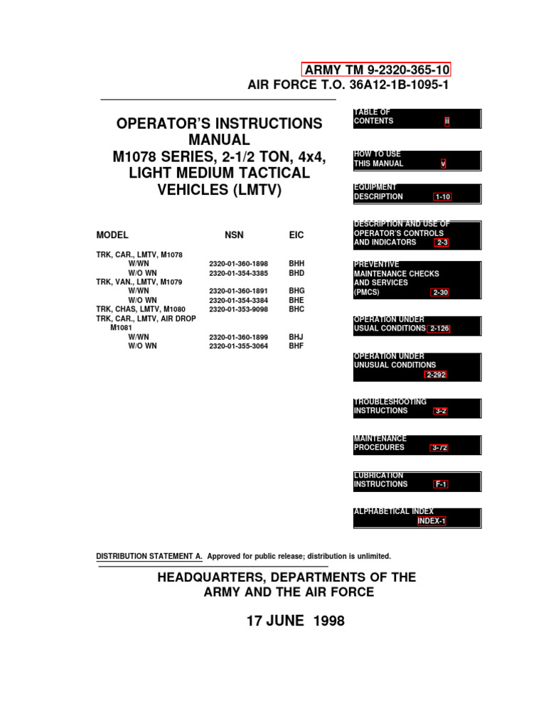 LMTV M1078 Operator's Manual Guide | PDF | Tire | Brake