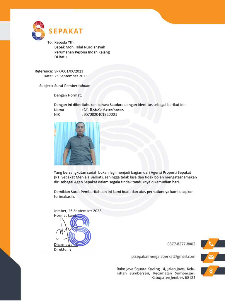 SPK 001 Ix 2023 Surat Pemberitahuan | PDF
