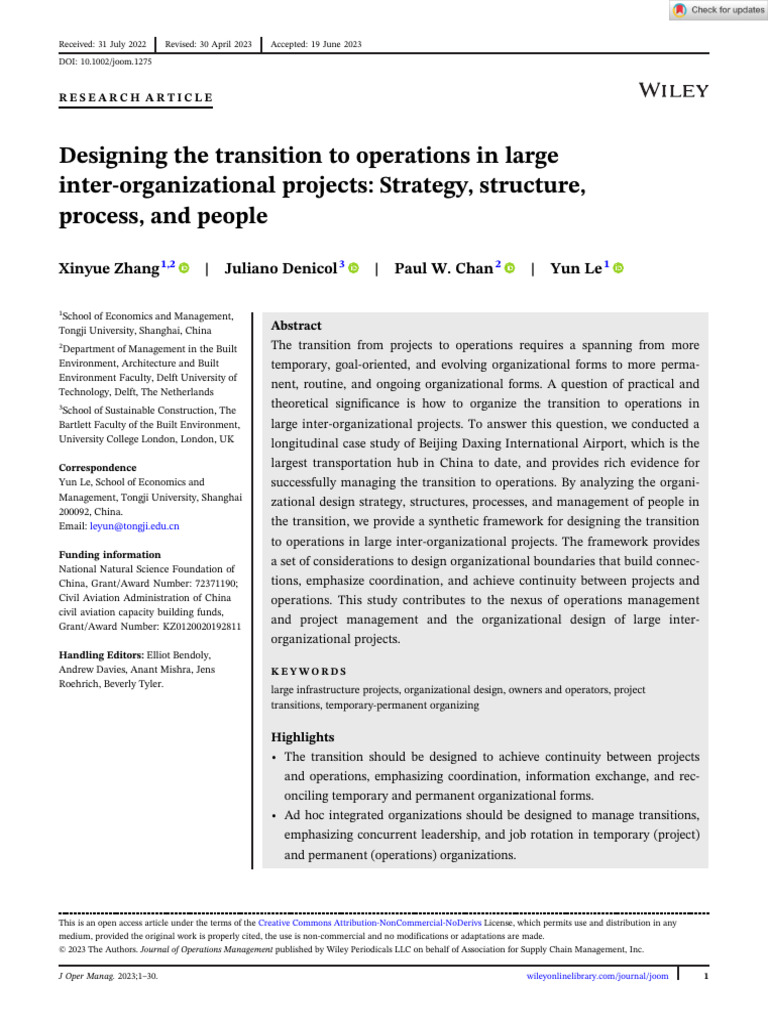 Designing the transition to operations in large inter-organizational ...