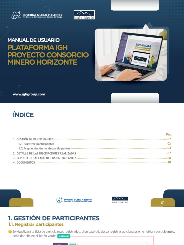 Manual Del Usuario - Plataforma Igh Proyecto Consorcio Minero Horizonte 2 | PDF