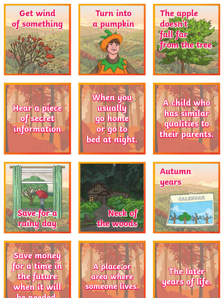 Autumn Matching Idioms Cards | Download Free PDF | English As A Second ...