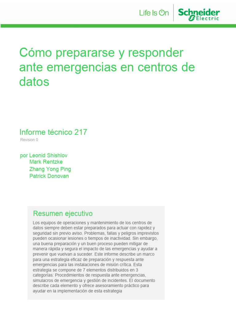 White Paper - Como Prepararse y Responder Ante Emergencias en Centros de Datos | PDF ...