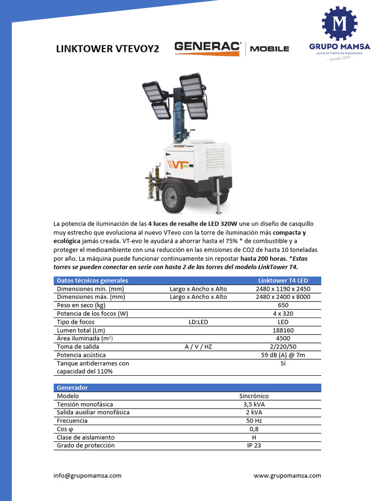Ficha Técnica Torres de Iluminación (Con Generador) MAMSA | PDF | Diodo ...