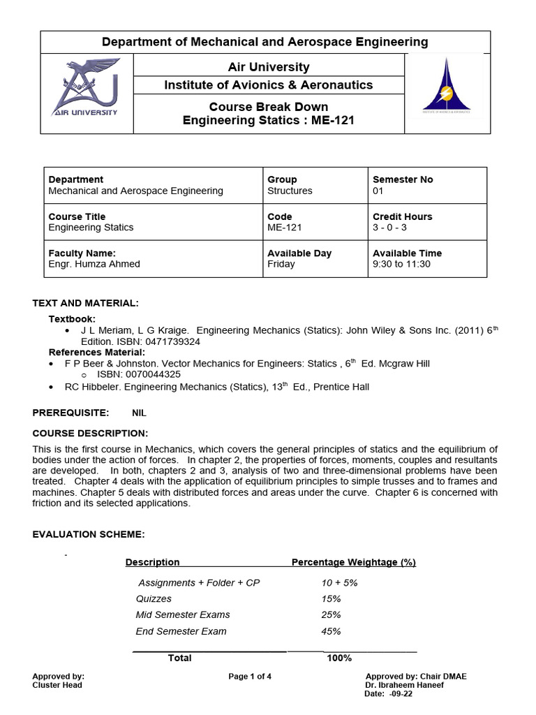 ME 121 Engineering Statics - Engineering Statics | PDF