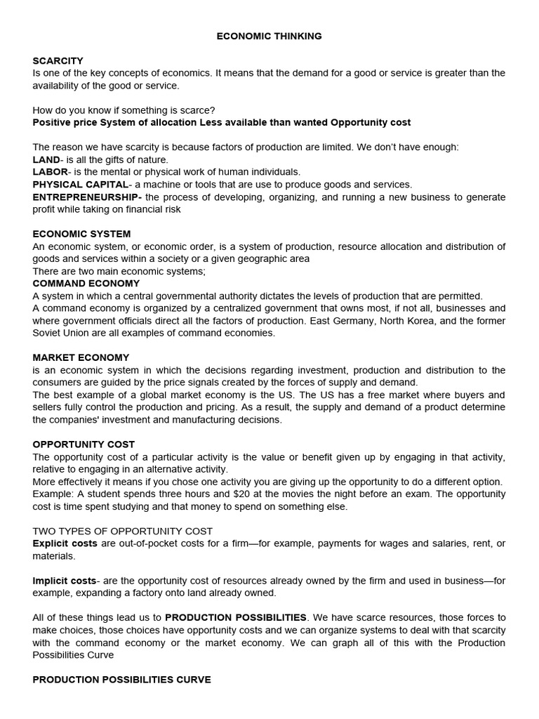 Economic Thinking Pdf Opportunity Cost Economic System