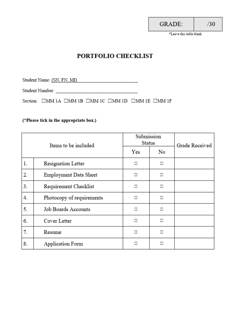 Portfolio Checklist Template | PDF