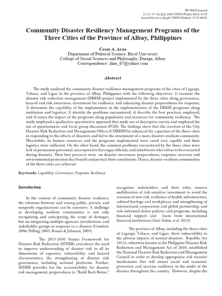 Community Disaster Resiliency | PDF | Emergency Management | Disaster ...