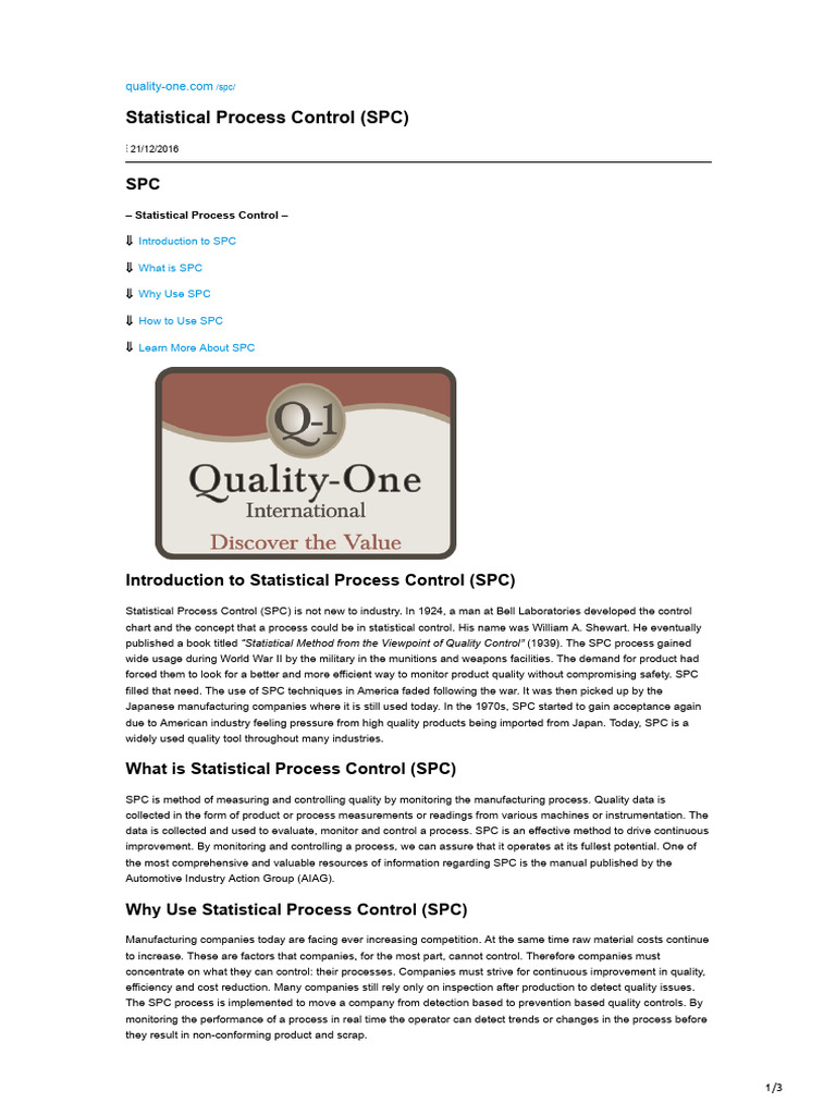 Statistical Process Control SPC | PDF | Sampling (Statistics ...