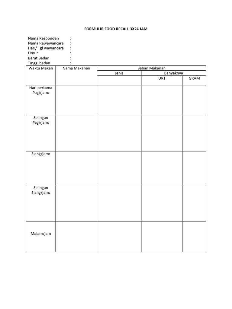 Formulir Recall 24 Jam | PDF