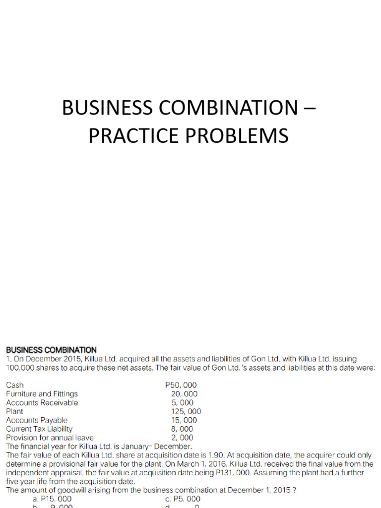 Business Combination Practice Problems | PDF