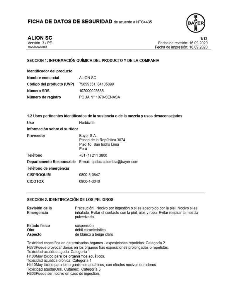 Alion Hoja Seguridad Pe | PDF
