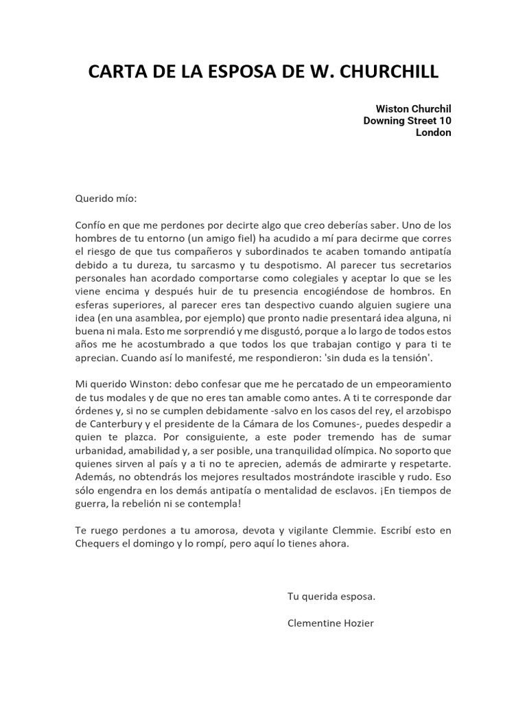Carta de La Esposa de Winston Churchill | PDF