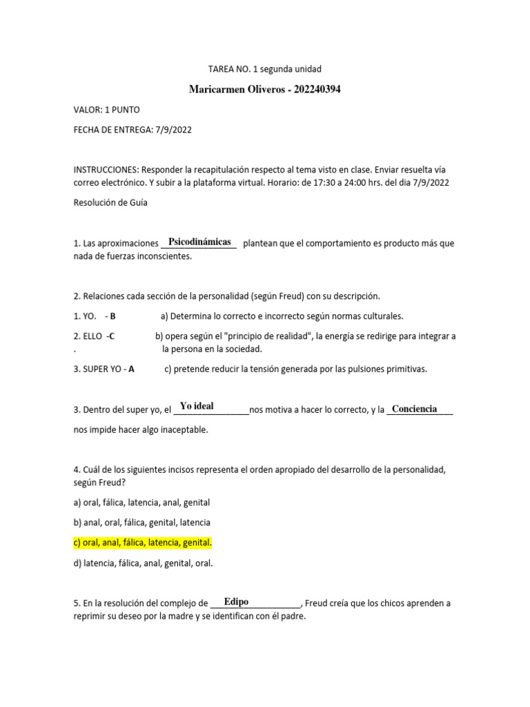 Tarea Unidad II Psico | PDF