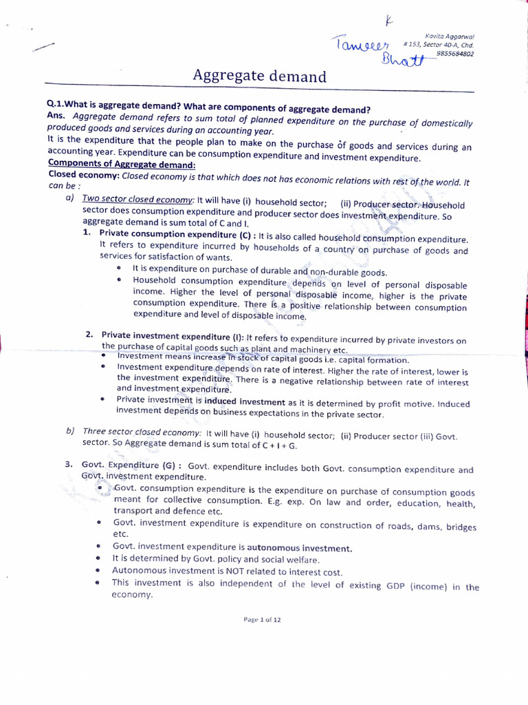 Aggregate Demand Notes | PDF