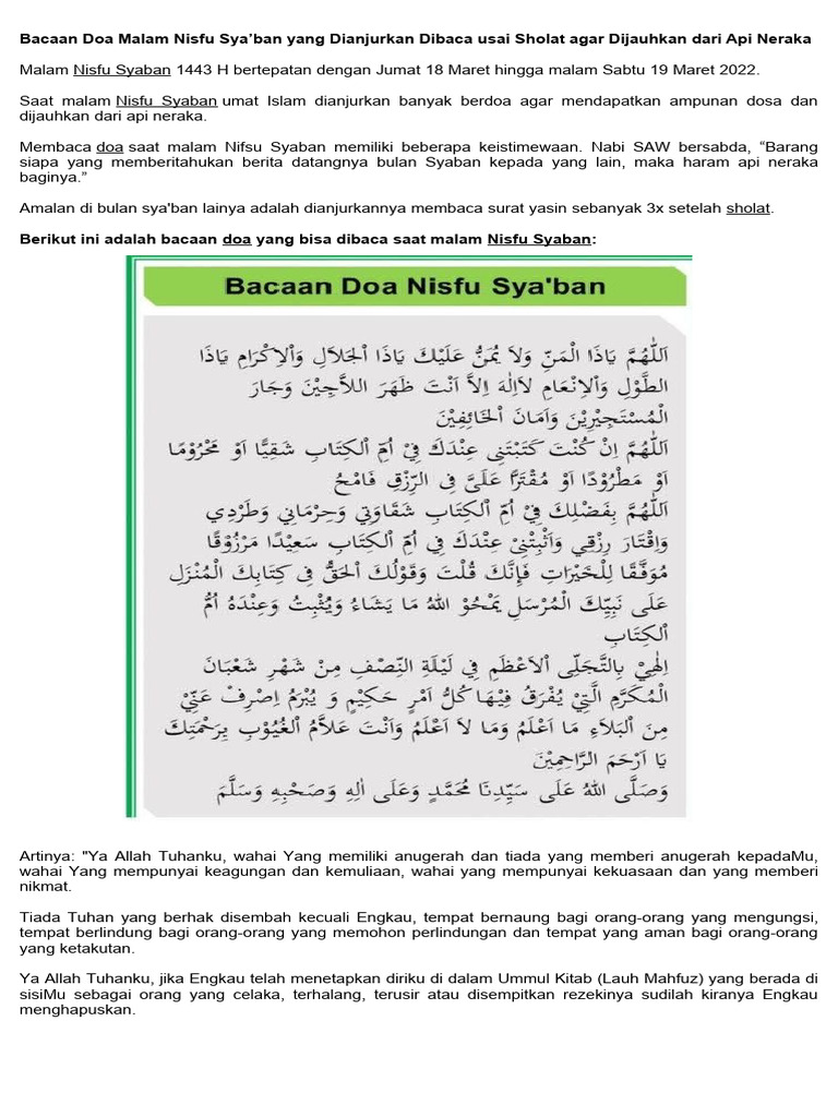 Bacaan Doa Malam Nisfu Syaban Yang Dianjurkan Dibaca Usai Sholat Agar Dijauhkan Dari Api Neraka ...