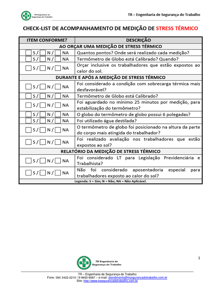 Medição de Stress Térmico: Check-list | PDF