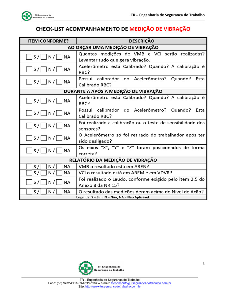 CHECK-LIST Acompanhamento de Medição de Vibração | PDF