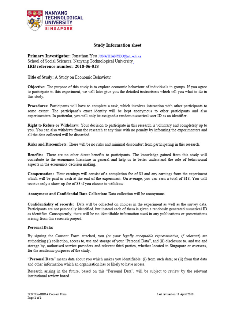 Consent Form - EconomicStudy | PDF | Experiment | Consent