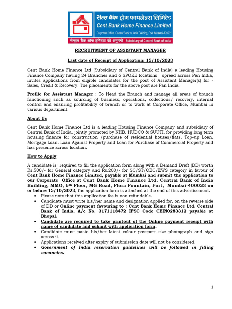 Notification For Asst. Manager 2023-24 | PDF