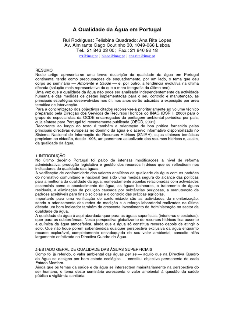 A Qualidade Da Agua em Portugal | PDF