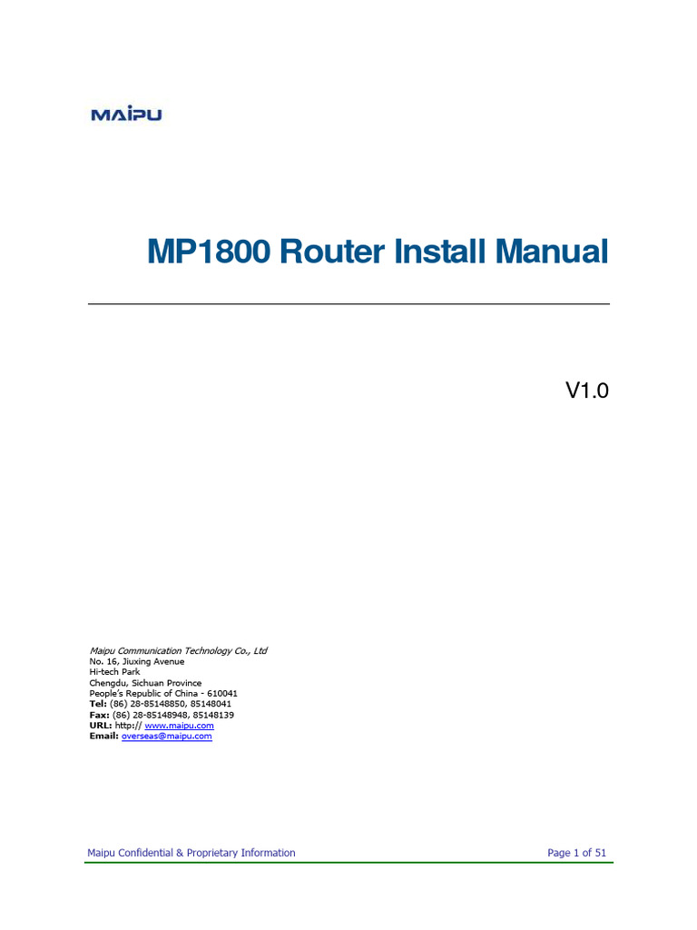 Manual Maipu Router MP1800 Series Install Manual V1.0 | PDF | Computer Network | Network Switch
