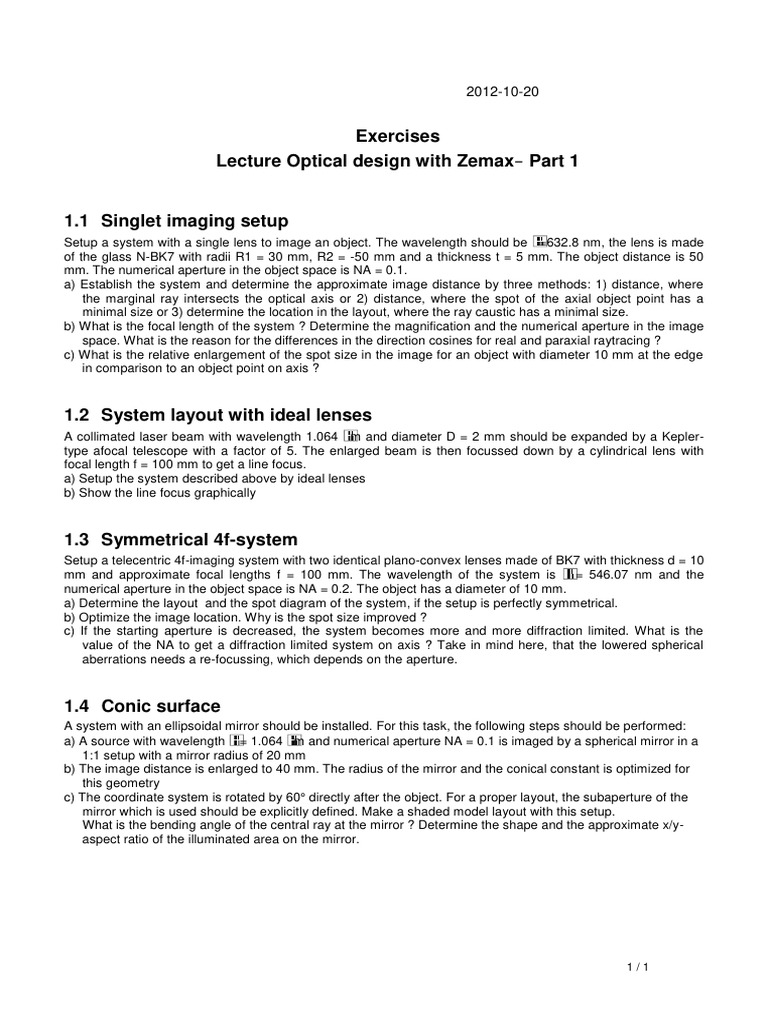 Exercises Zemax | PDF | Optics | Equipment