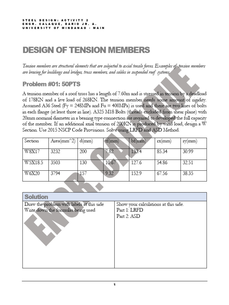 Activity 02 - Tension Member | PDF | Truss | Tension (Physics)