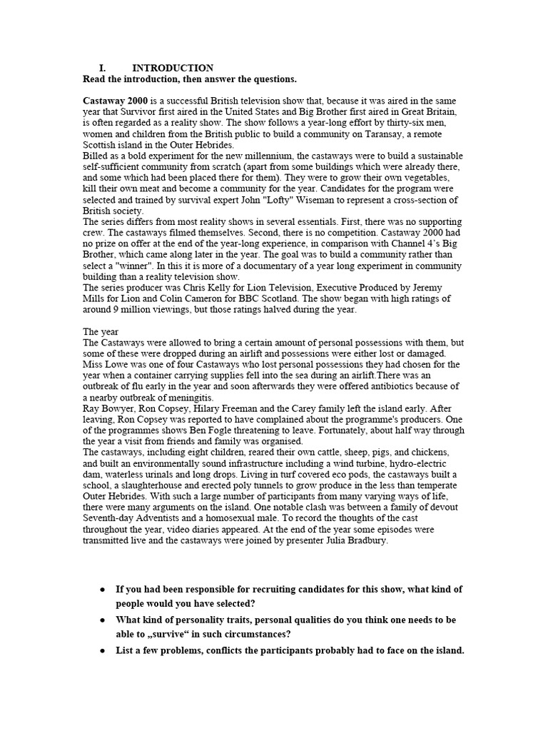 Ray Bowyer's Castaway 2000 Experience | PDF | Travel | History