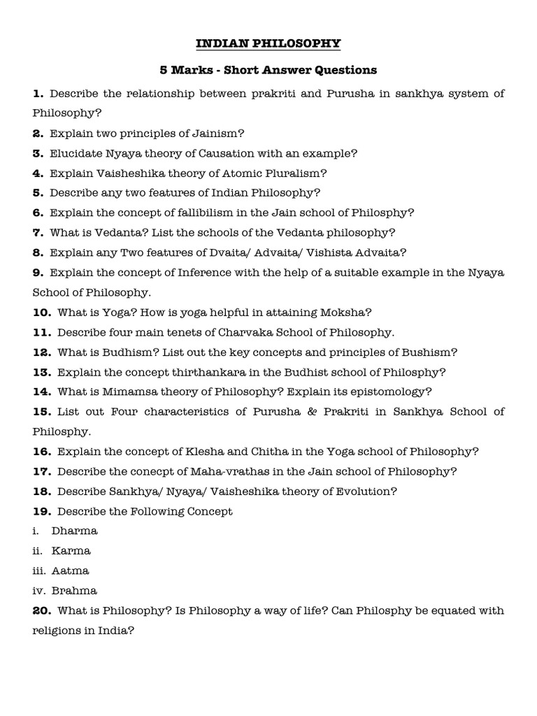 Indian Philosophy & Government Imp Questions | PDF | Indian Philosophy ...