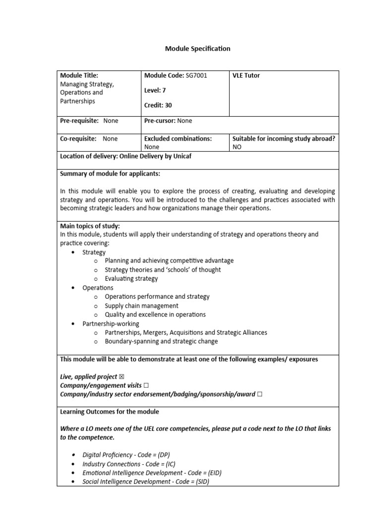 UEL-SG-7001 - Module Specification | PDF | Learning | Behavior Modification