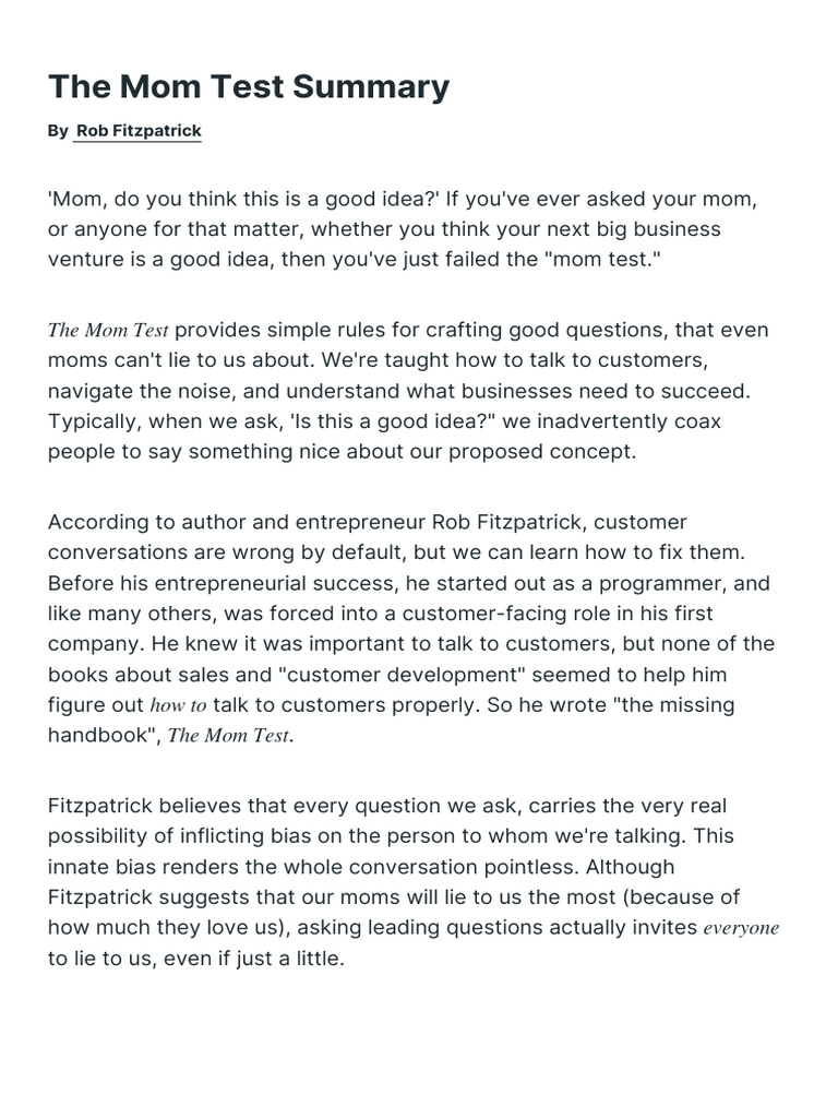 The Mom Test | PDF