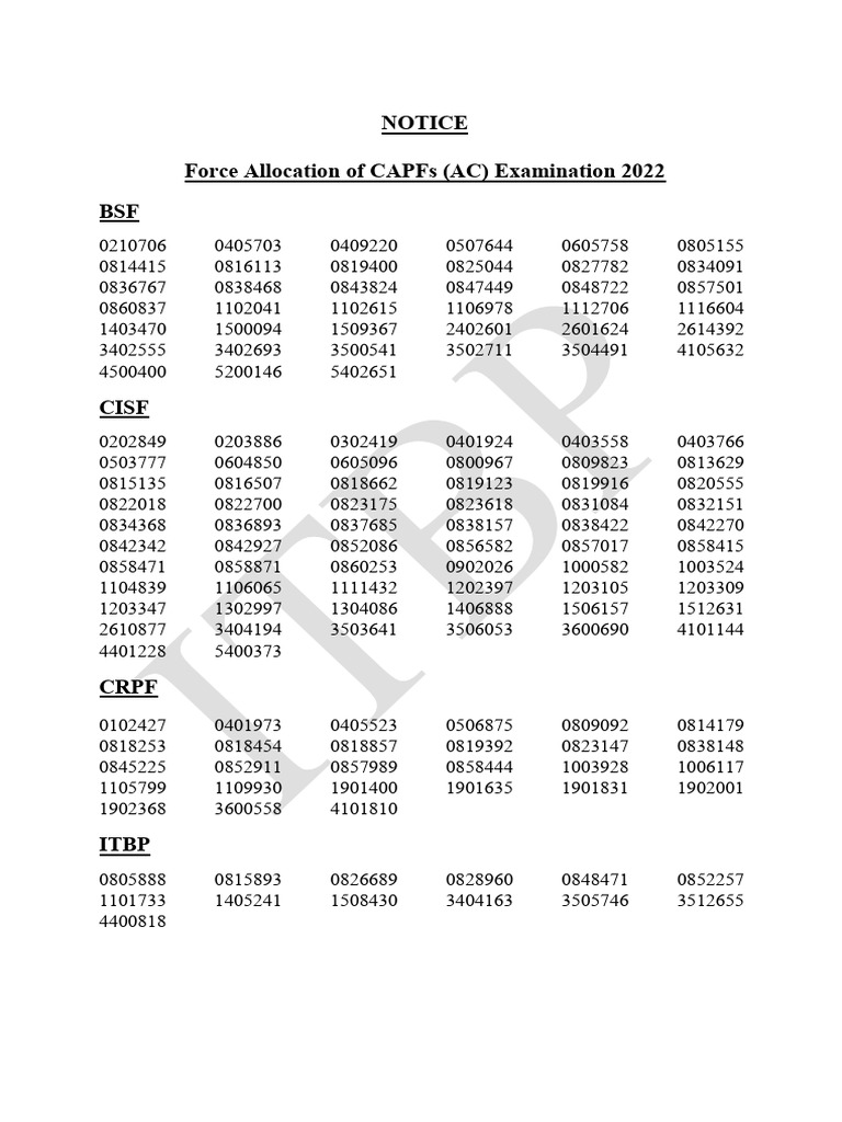 Force Allocation CAPF ACs 2023 | PDF