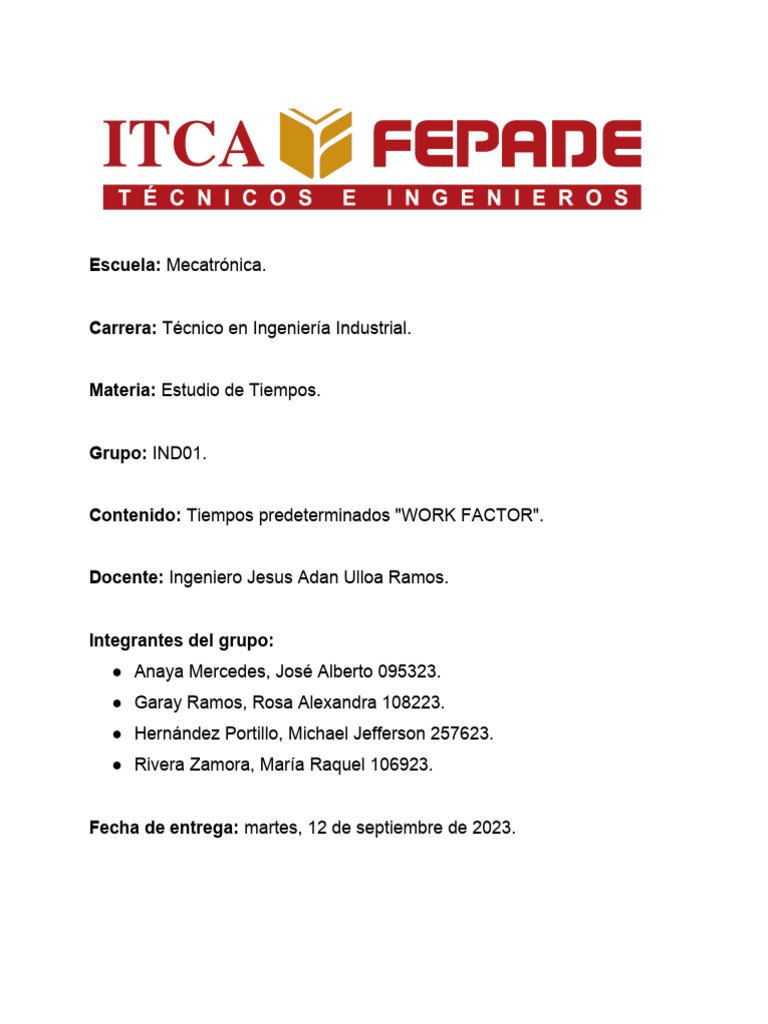 Tiempos Predeterminados Work Factor Pdf