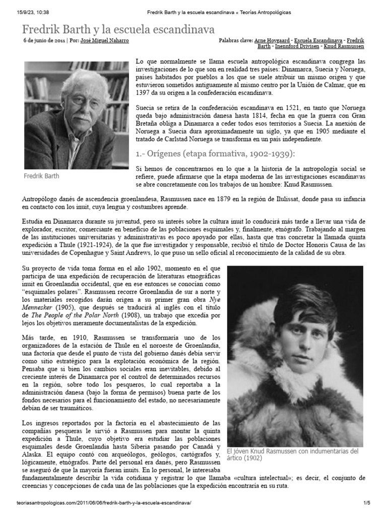 Fredrik Barth y La Escuela Escandinava Teorías Antropológicas | PDF